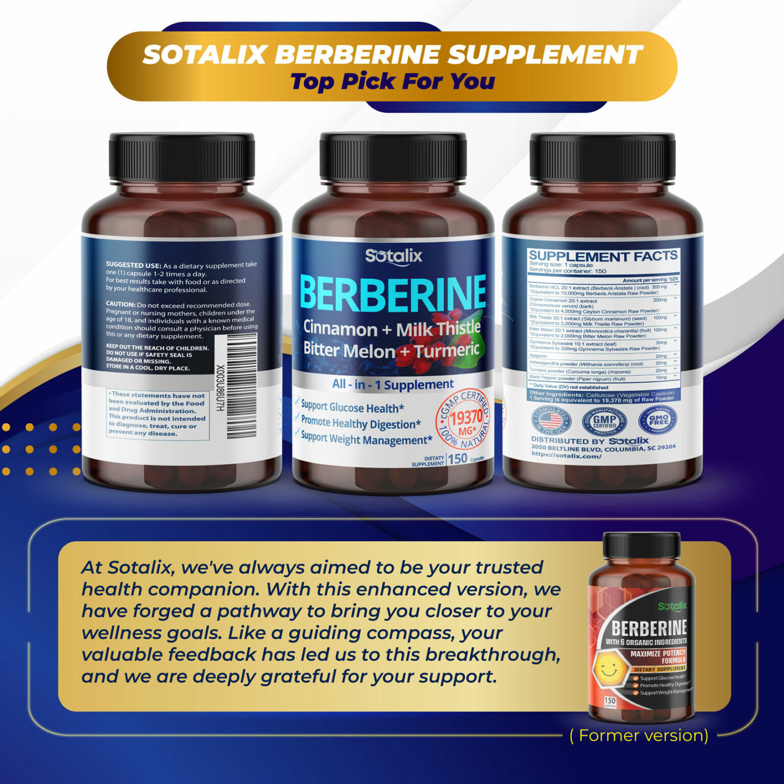 SOTALIX Premium Berberine 19,370mg Plus Ceylon Cinnamon, Bitter Melon ...